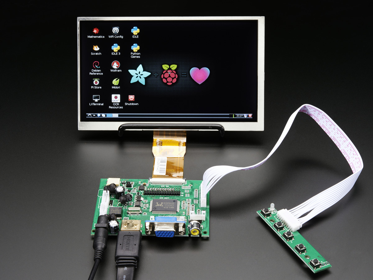 2299 Adafruit HDMI 4 Pi: 7" Display no Touchscreen 1024x600- HDMI/VGA ...