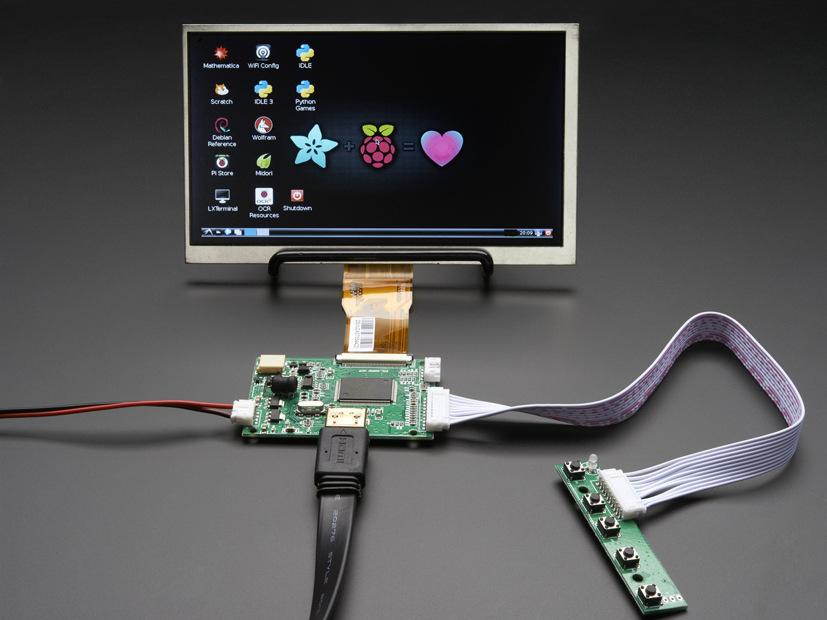2300 Adafruit HDMI 4 Pi: 7" Display no Touchscreen 1024x600 w/ Mini ...