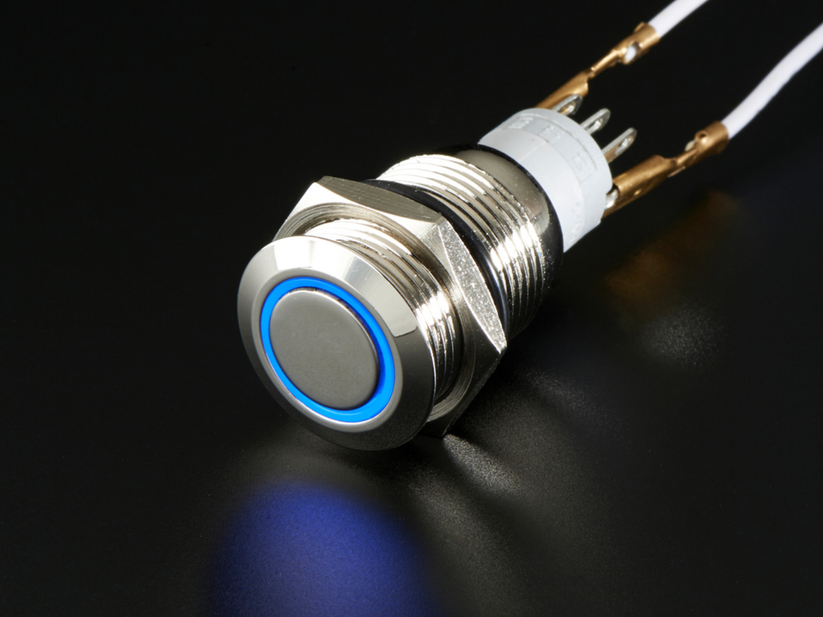 481 Adafruit Rugged Metal Pushbutton with Blue LED Ring